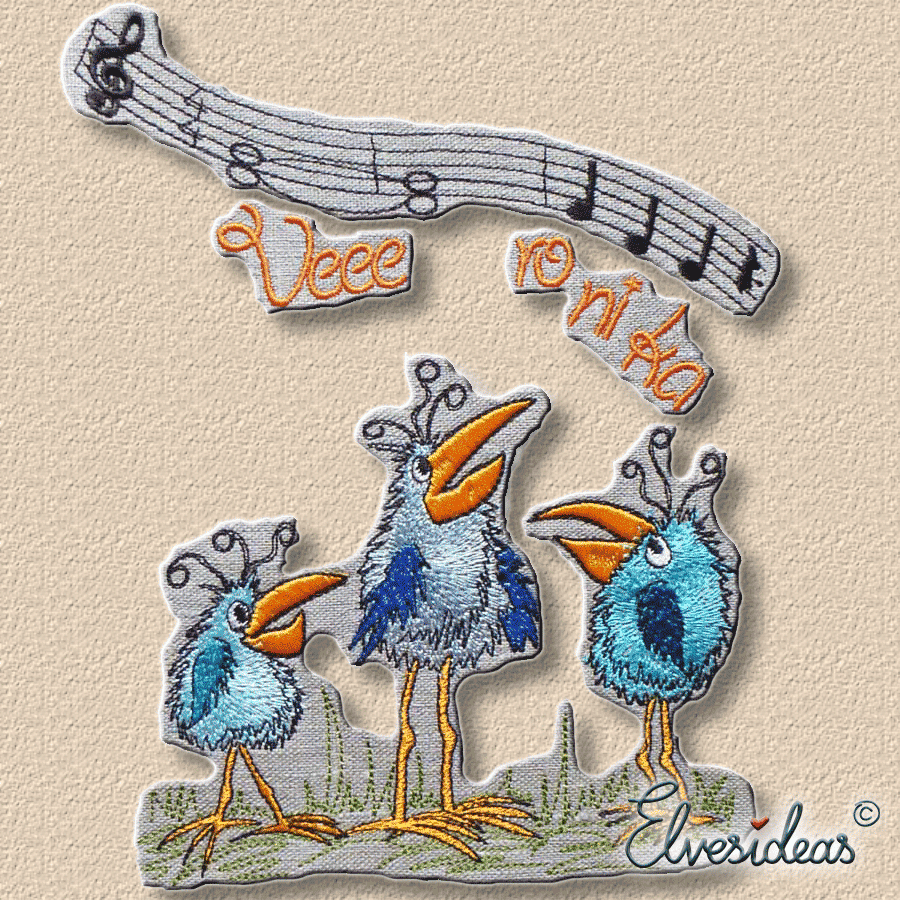 machine embroidery - singing birds - music is our passion