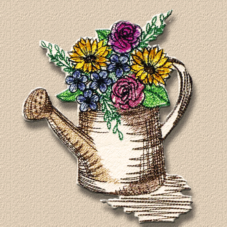 Watering can with spring flowers - machine embroidery design