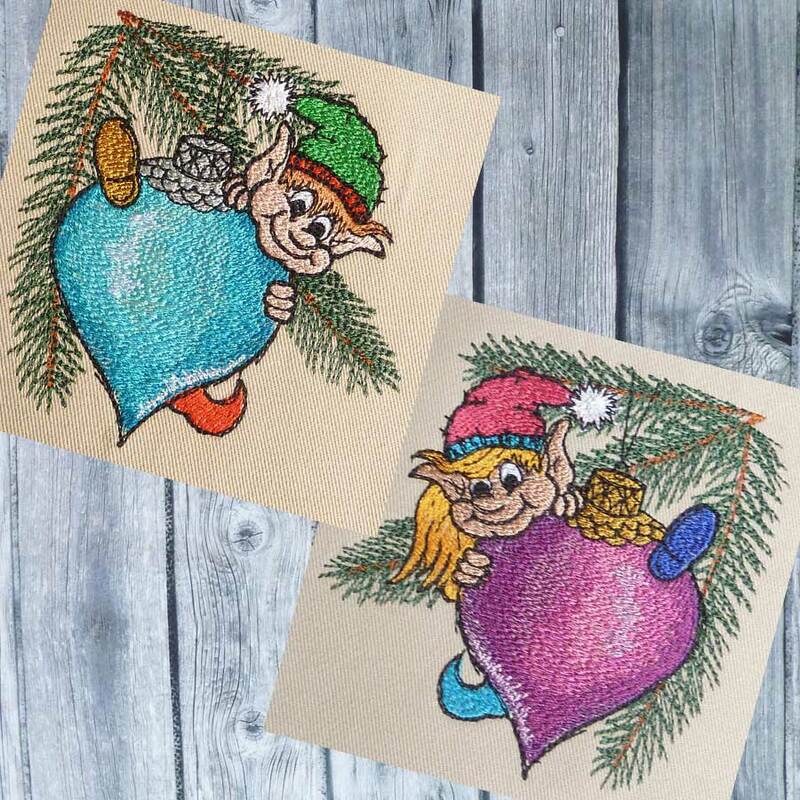machine embroidery - Embroidery design Christmas elves with heart