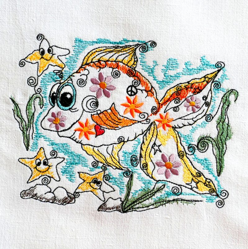 Elvesideas - machine embroidery design - Hippie Fish